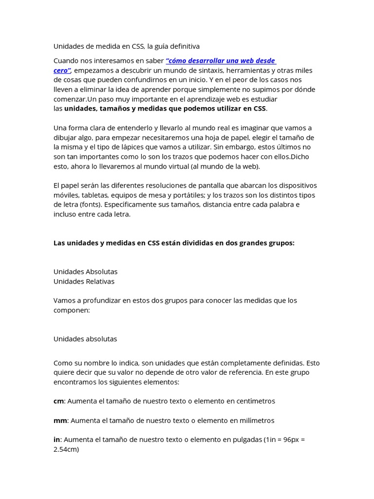 Unidades de Medida en CSS, La Guía Definitiva | PDF | Hojas de estilo ... Unidades de Medida en CSS, La Guía Definitiva | PDF | Hojas de estilo ...