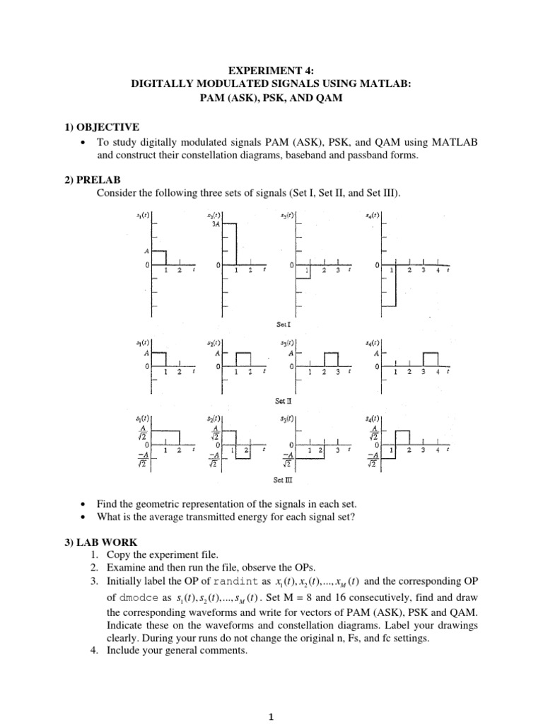 Eem496 Communication Systems Laboratory Experiment 4 Digitally Modulated Signals Using
