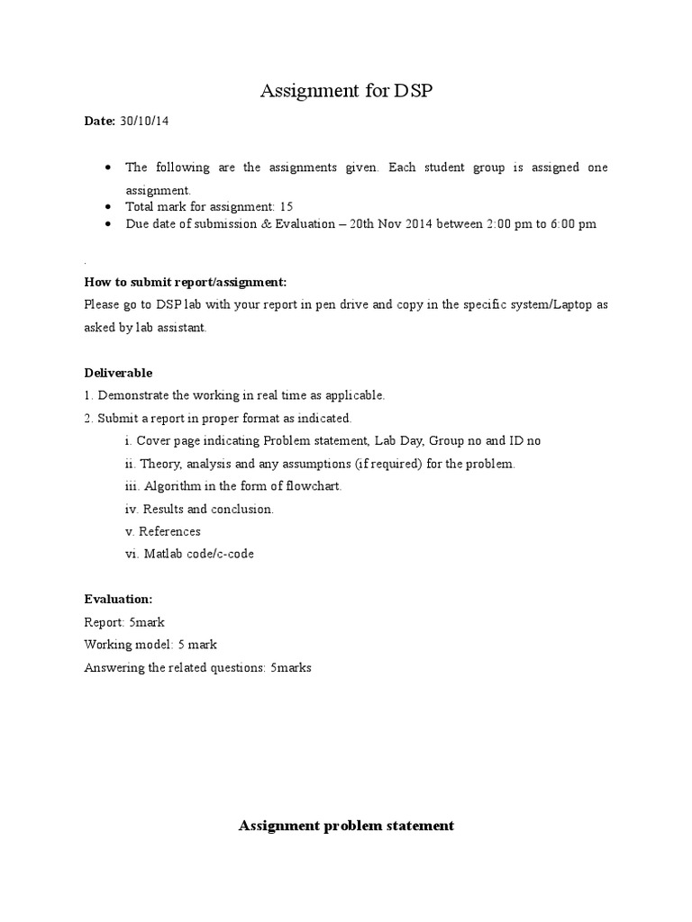 Assignment For DSP: Date: 30/10/14 | Download Free PDF | Digital Signal Processing | Filter ...