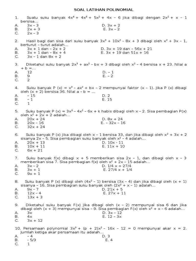Soal Latihan Polinomial | PDF