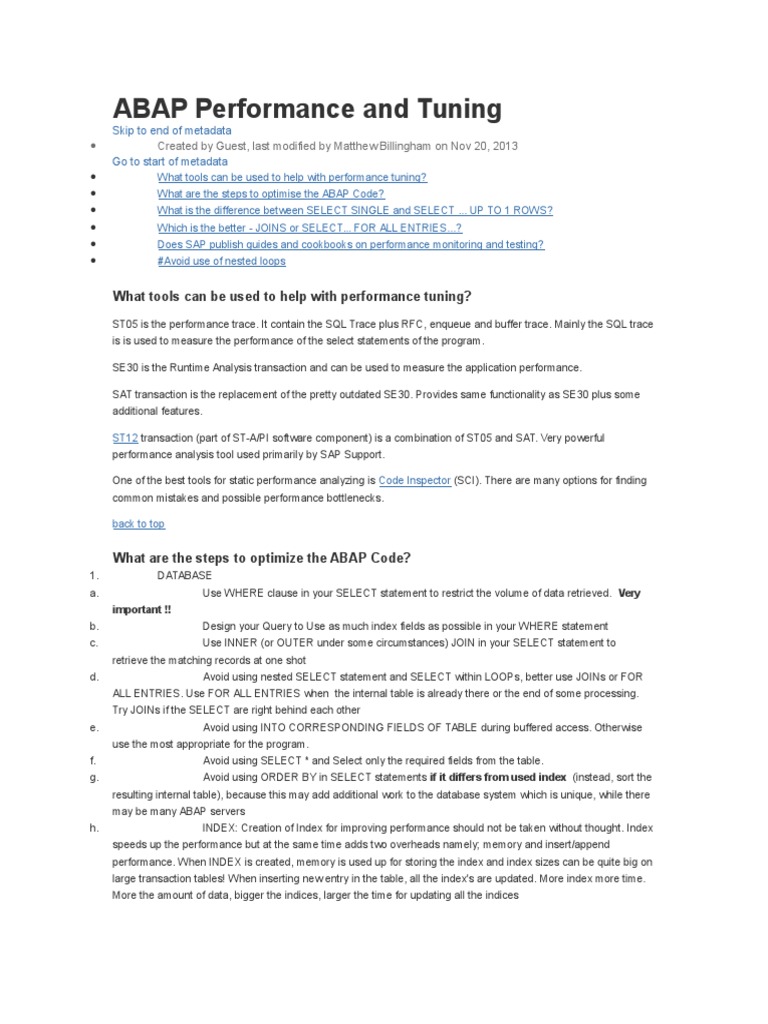 ABAP Performance and Tuning | PDF | Database Index | Databases