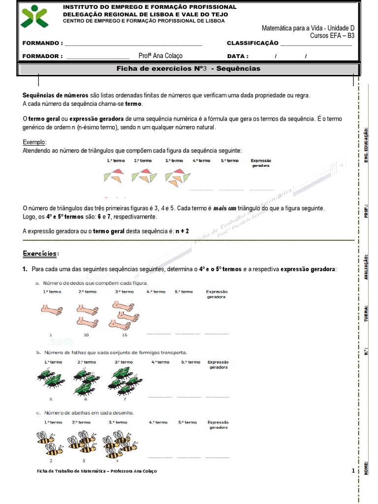 03 - Ficha Sequencias | PDF | Sequência | Triângulo