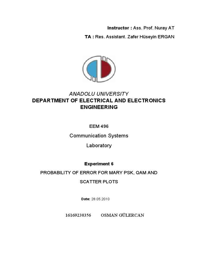 EEM496 Communication Systems Laboratory - Report6 - Probability of ...
