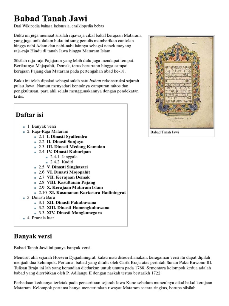 Babad Tanah Jawi - Wikipedia Bahasa Indonesia, Ensiklopedia Bebas | PDF
