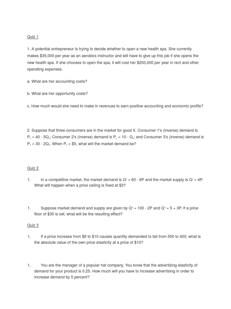 Entrepreneurial Economics Quiz Insights | PDF | Demand | Business Economics