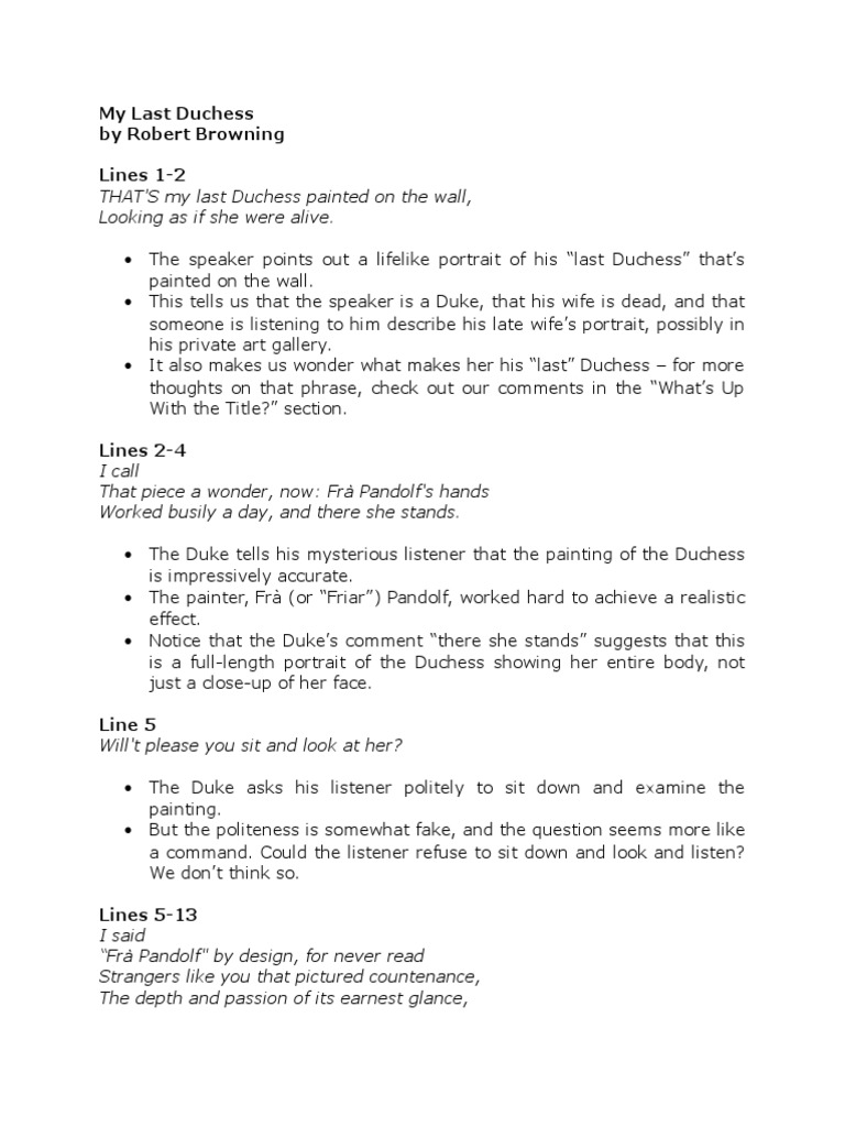 My Last Duchess by Robert Browning Lines 1-2 | PDF | Paintings