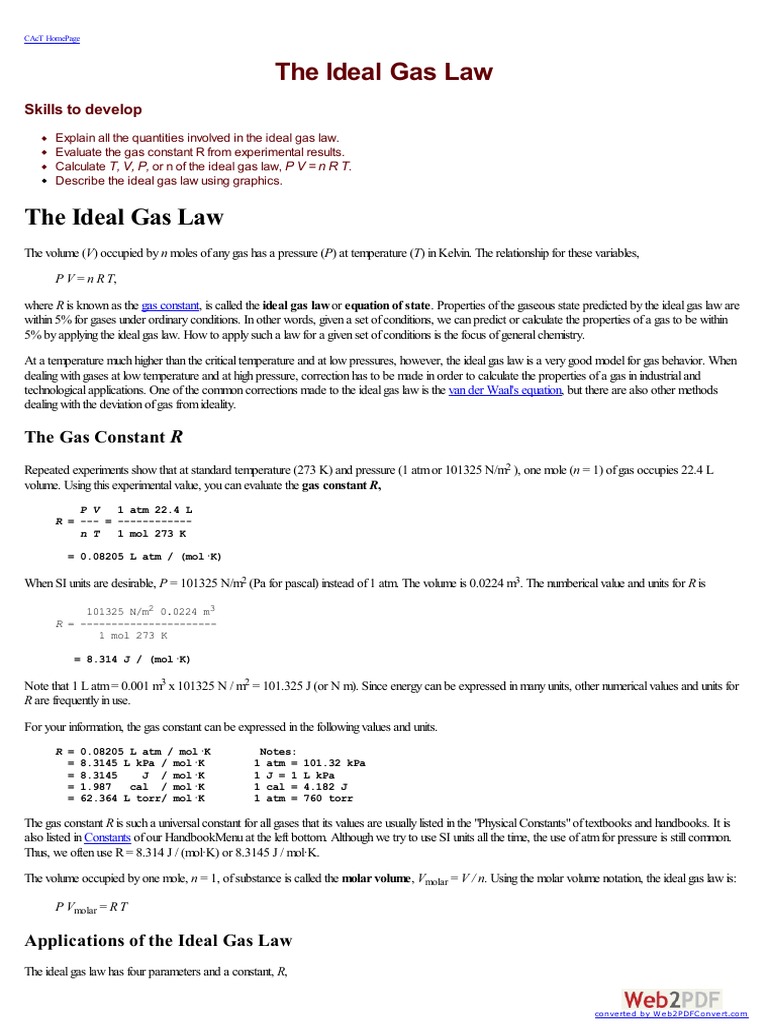 Ideal Gas Law | PDF | Gases | Mole (Unit)