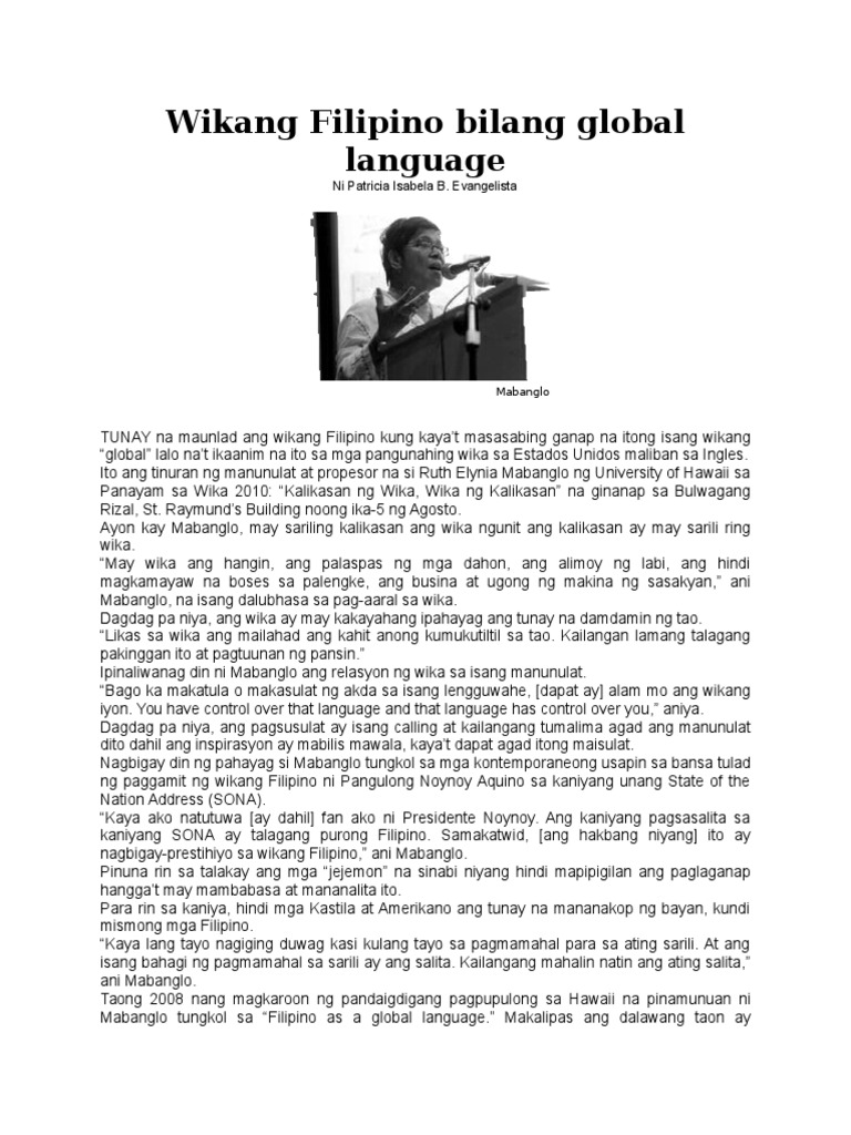 Wikang Filipino Bilang Global Language | PDF