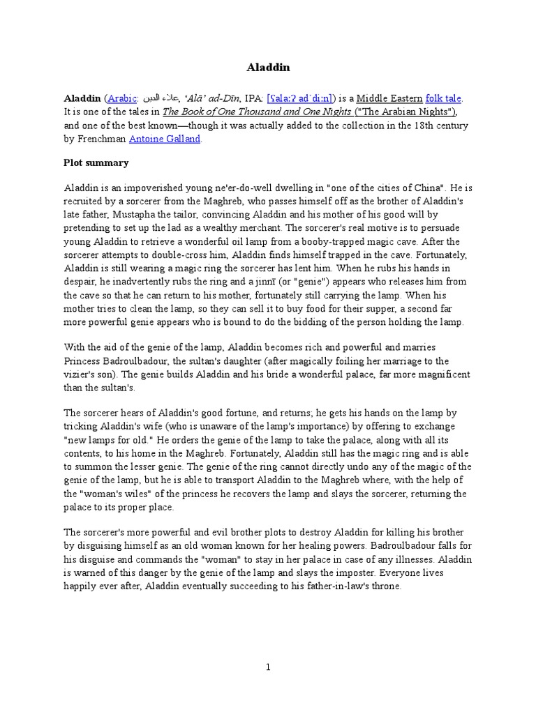 Aladdin | PDF | Emirati Folklore | Stories Within One Thousand And One ...