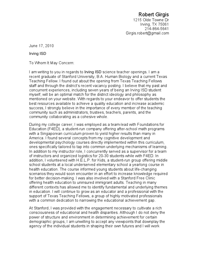 Robert Girgis-Letter of Interest | PDF | Curriculum | Pedagogy