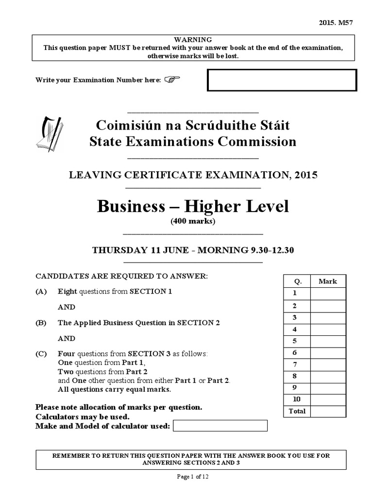 2015 Leaving Cert Exam Paper | PDF