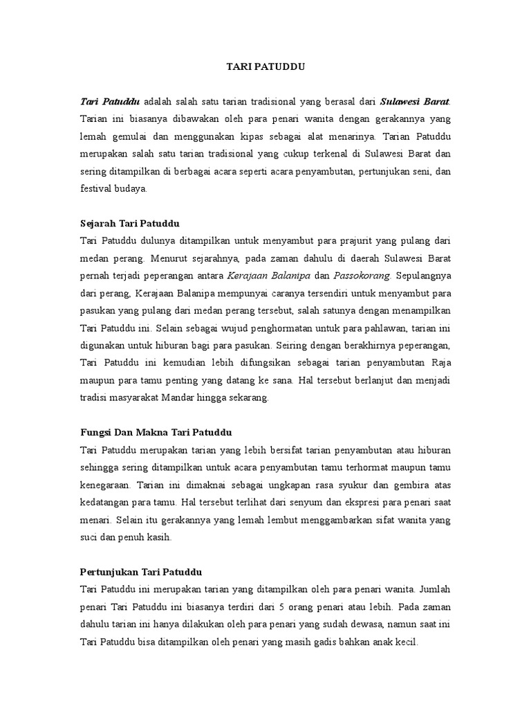 Sejarah dan Gerakan Tari Patuddu | PDF | Seni | Agama & Spiritualitas