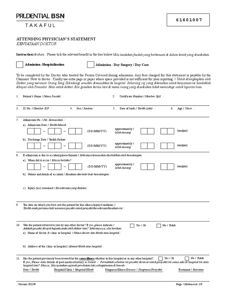 Attending Physician's Statement Form | PDF | Hospital | Rtt