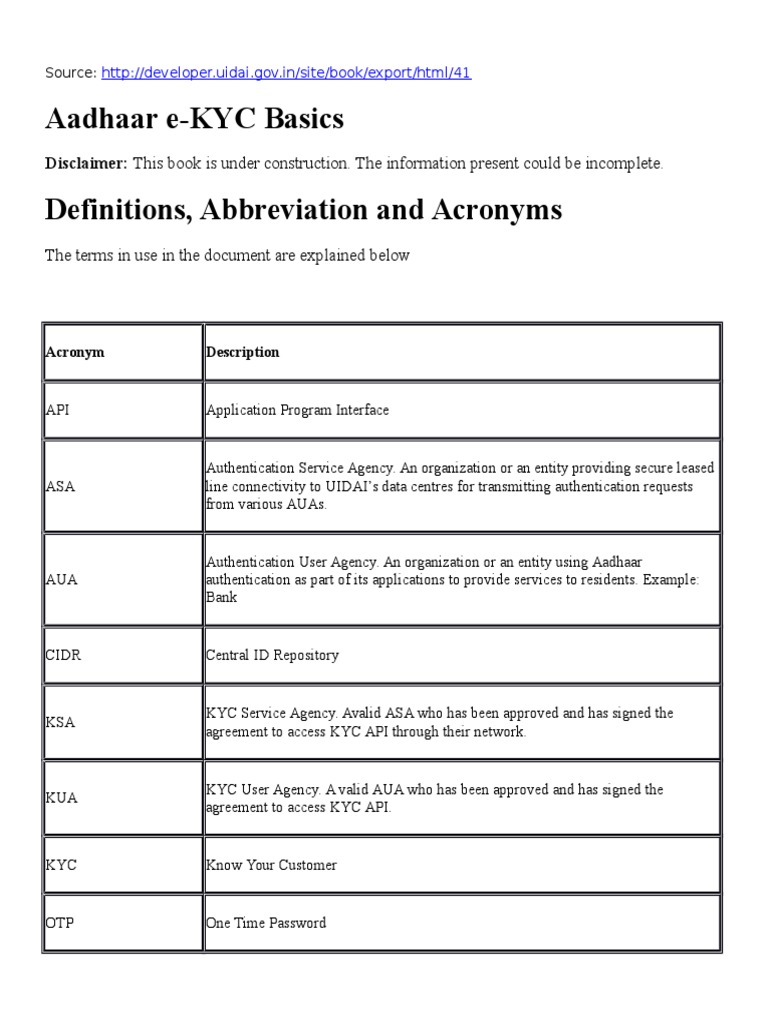 Aadhaar E-KYC Basics | PDF | Identity Document | Authentication