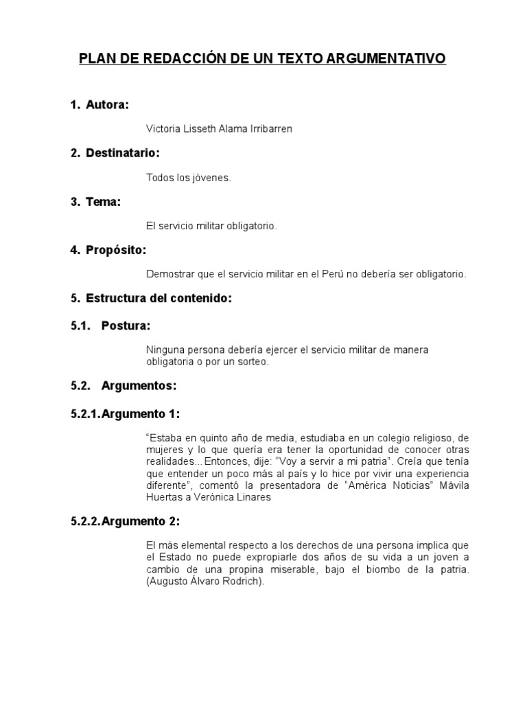 Plan de Redacción de Un Texto Argumentativo | PDF
