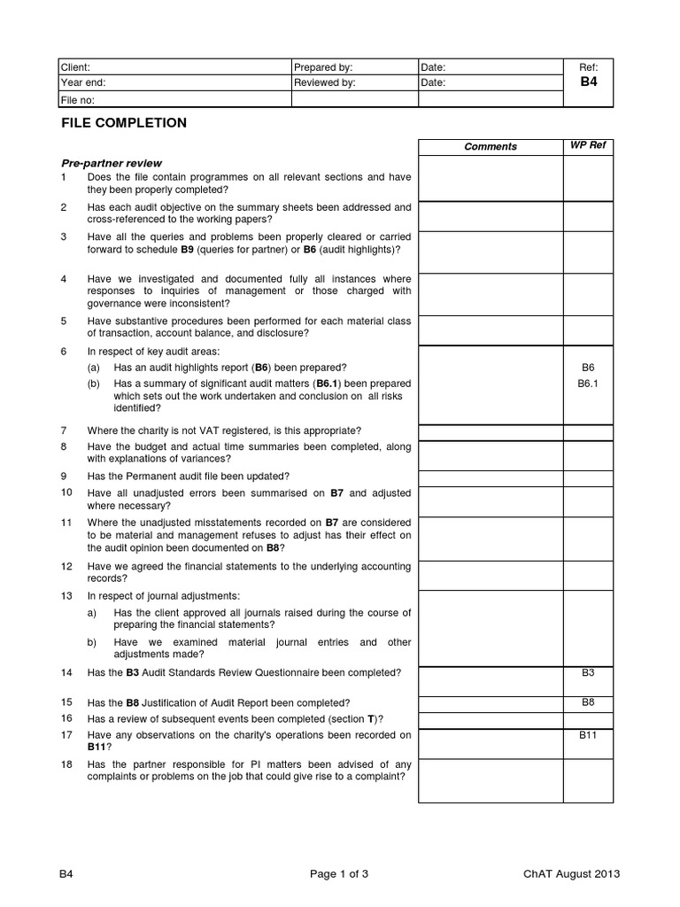 File Completion Questionnaire - B4 | Download Free PDF | Auditor's ...