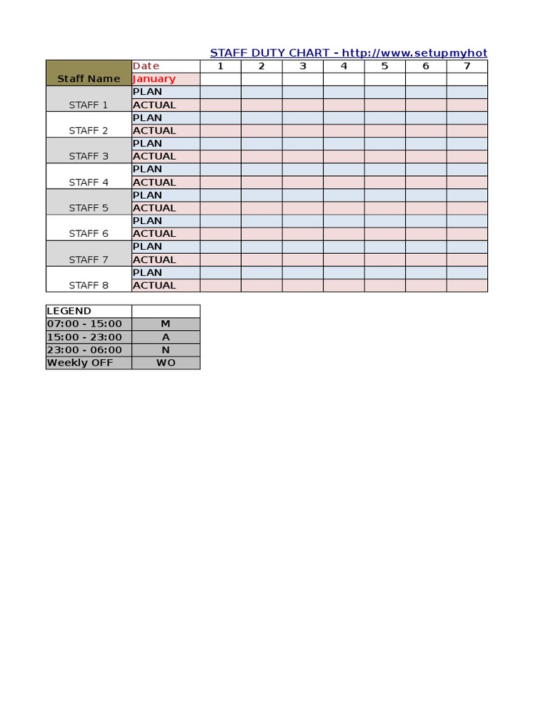 Hotel Duty Roster Sample | PDF
