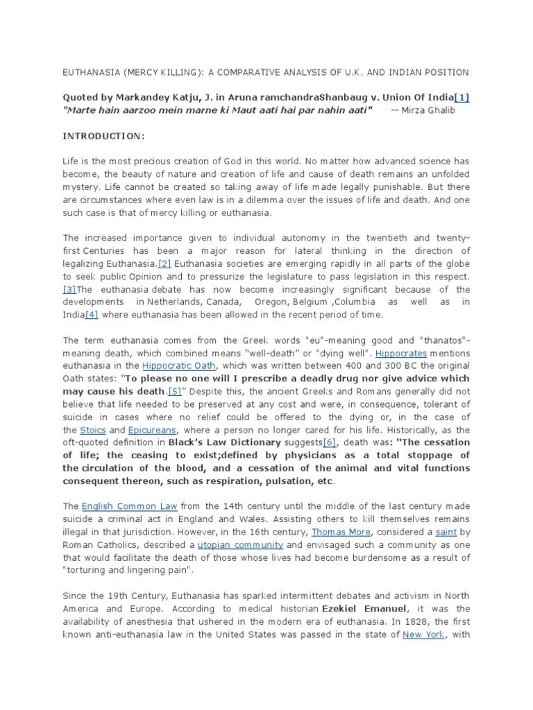 Euthanasia: UK and India Perspectives | PDF | Applied Ethics | Health Care