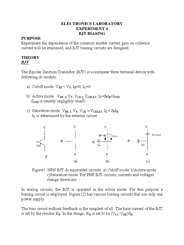 BJT Biasing Circuits Explained | PDF | Bipolar Junction Transistor ...