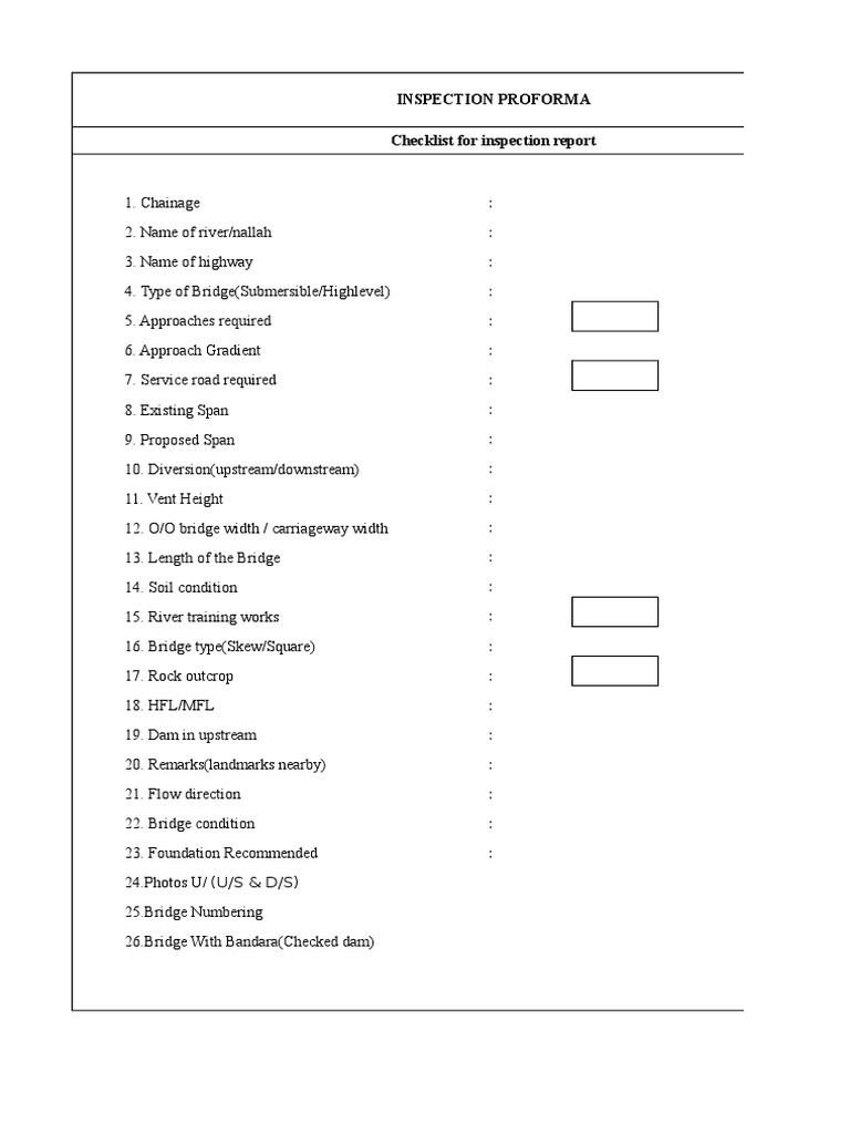 Inspection Proforma Checklist For Inspection Report | PDF