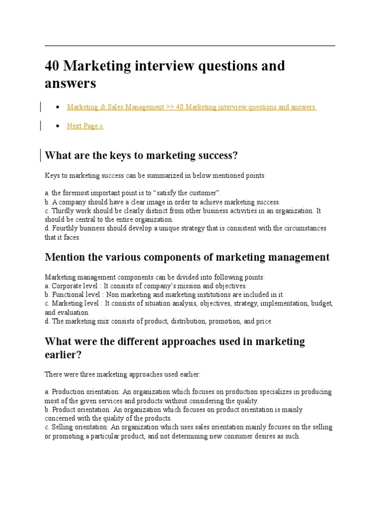 40 Marketing Interview Questions and Answers | PDF | Market ...