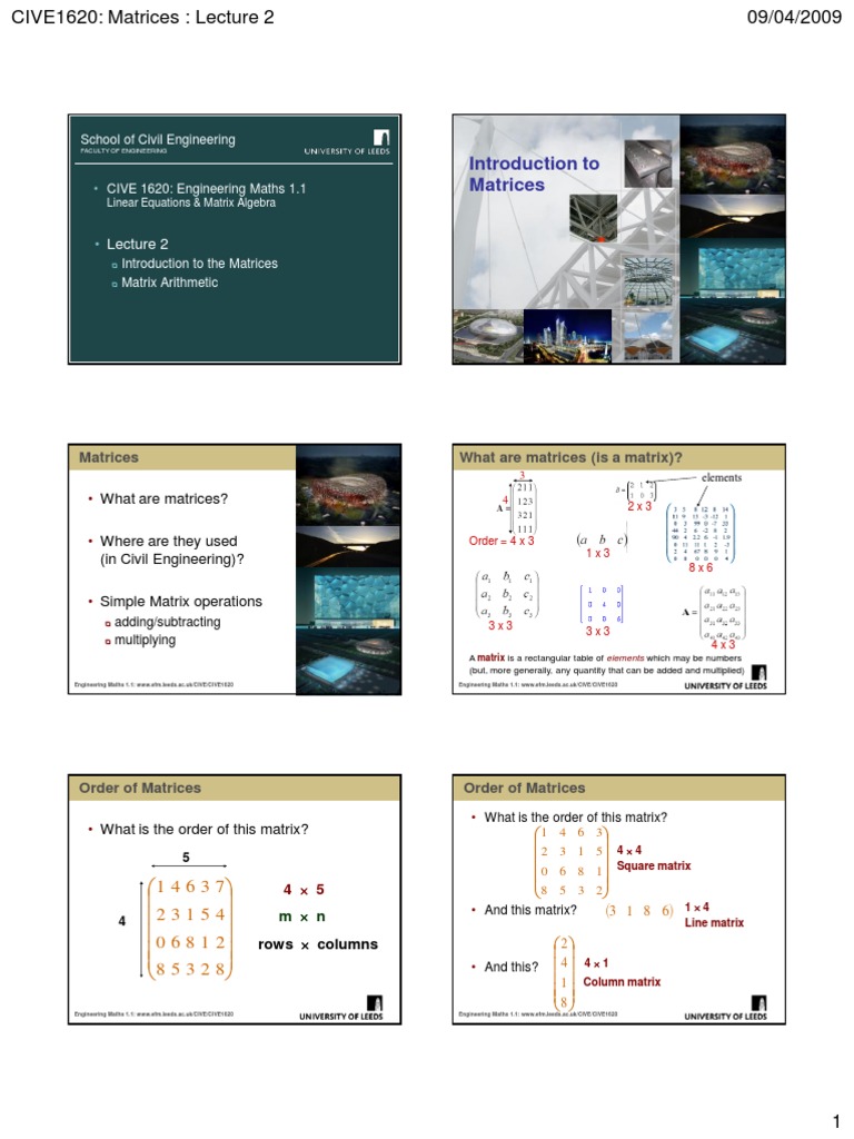 Introduction To Matrices: School of Civil Engineering | PDF | Matrix ...