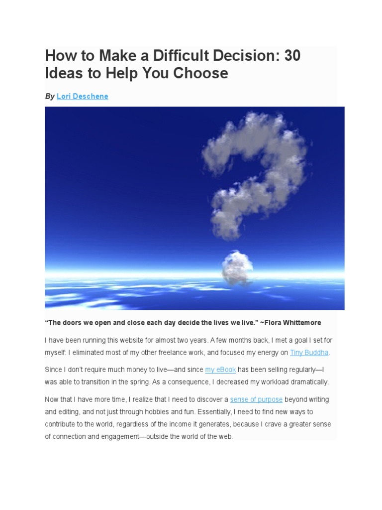How To Make A Difficult Decision 30 Ideas To Help You Choose | PDF