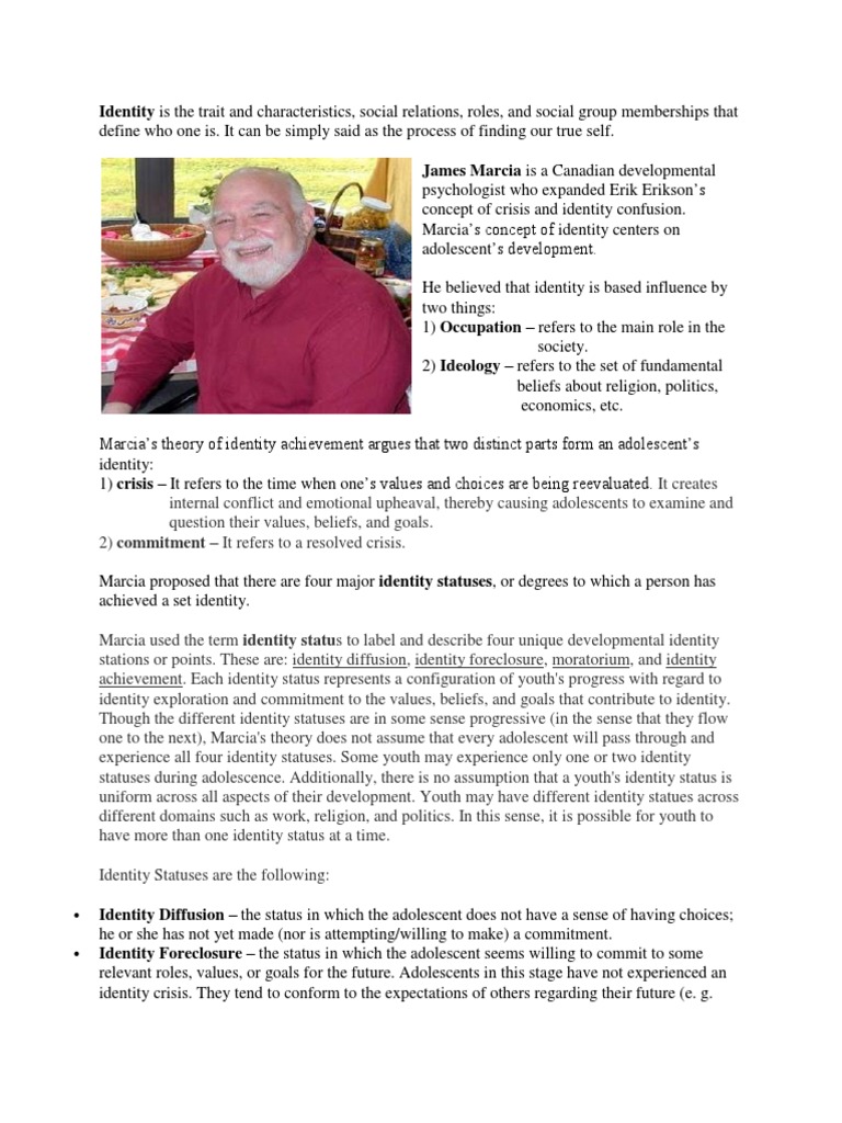 Marcia's Identity Statuses: Identity Diffusion, Foreclosure, Moratorium ...