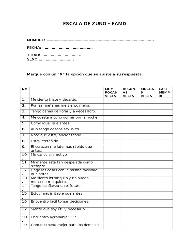 Escala de Zung | PDF | Relaciones personales, crianza y desarrollo personal