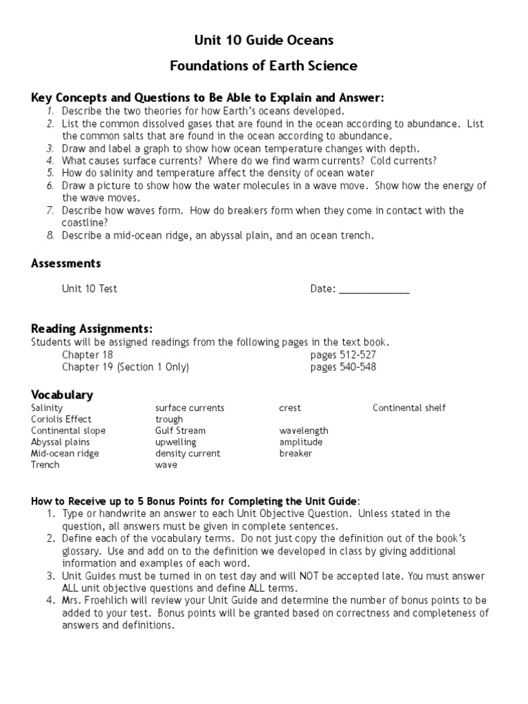 Unit 10 Guide Oceans Foundations of Earth Science: Key Concepts and ...