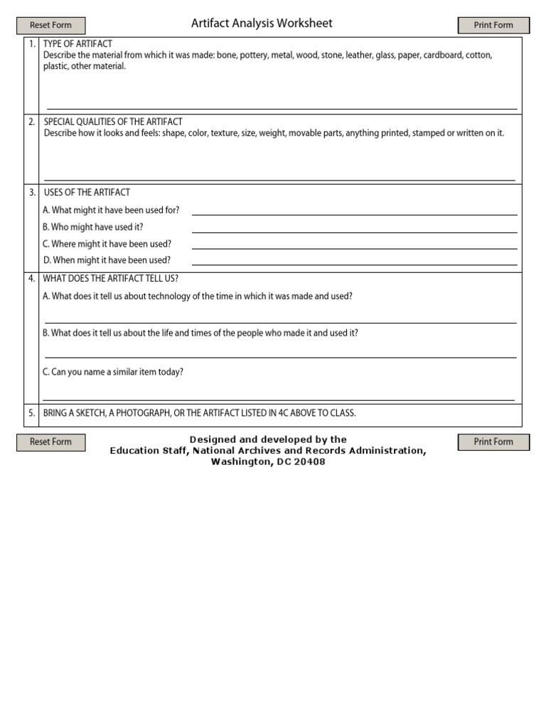 Artifact Analysis Worksheet | PDF | Home & Garden