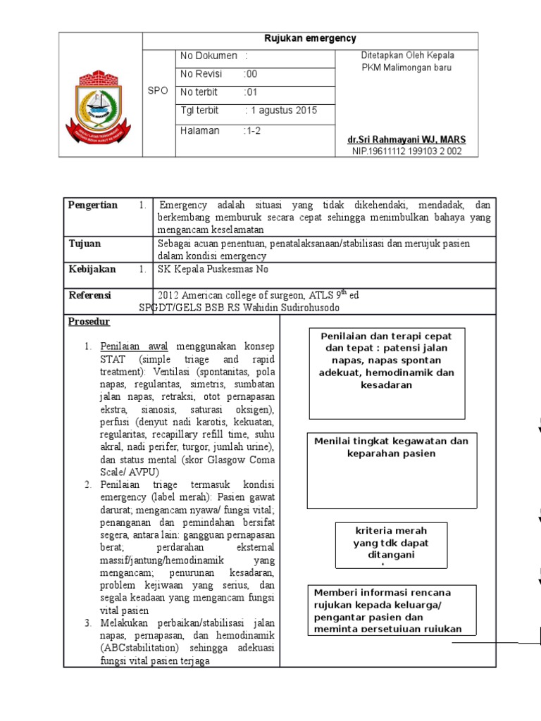 Sop Rujukan Pasien Emergency | PDF