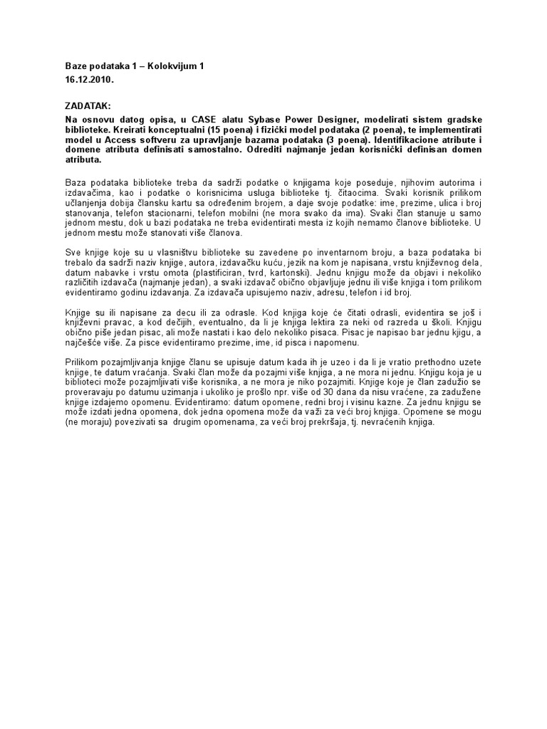 Baze Podataka 1 - Biblioteka | PDF
