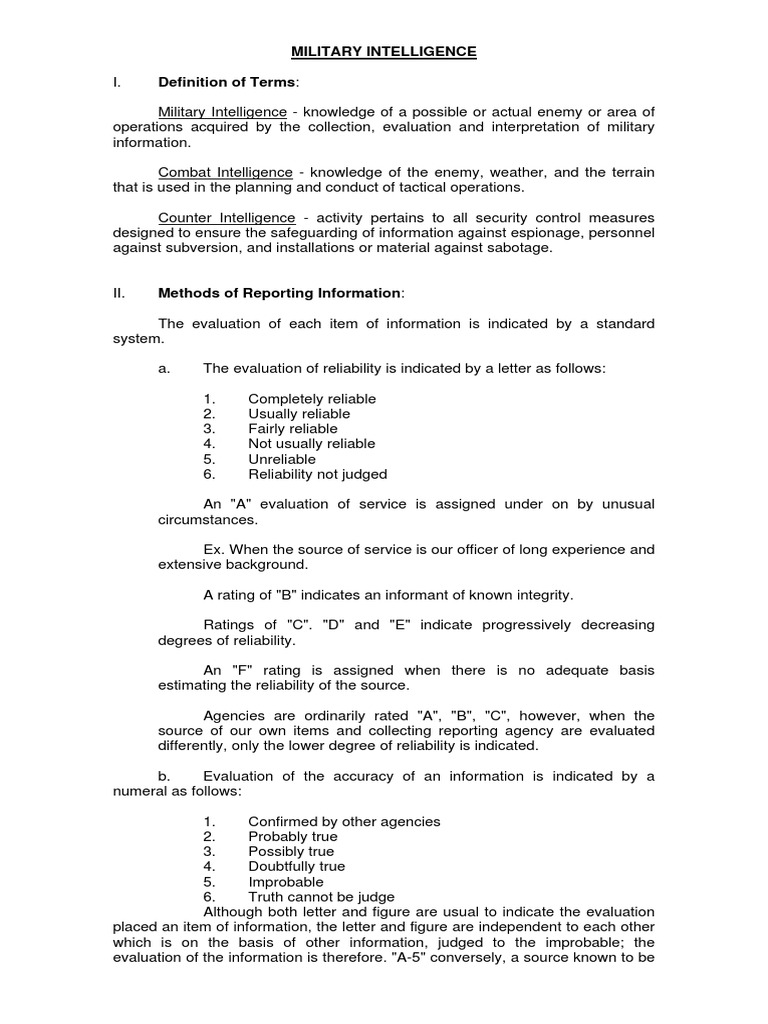 Military Intelligence Report | PDF | Counterintelligence | Military ...