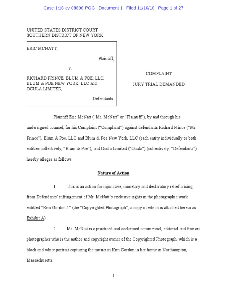 20161116-Usdc-Sdny Mcnatt V Prince | PDF | Copyright Infringement ...