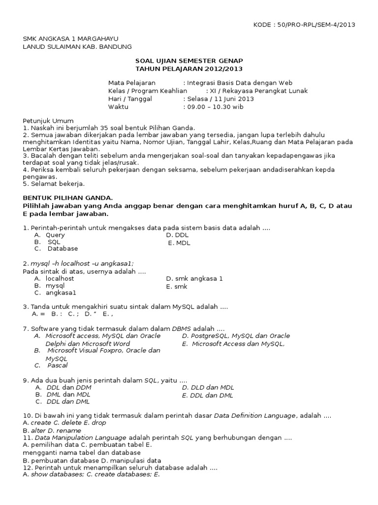 Soal Basisdata SQL | PDF