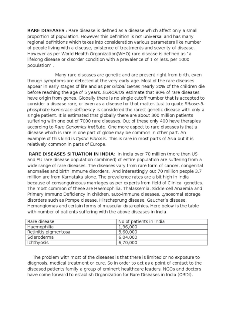 RARE DISEASES: Rare Disease Is Defined As A Disease Which Affect Only A ...