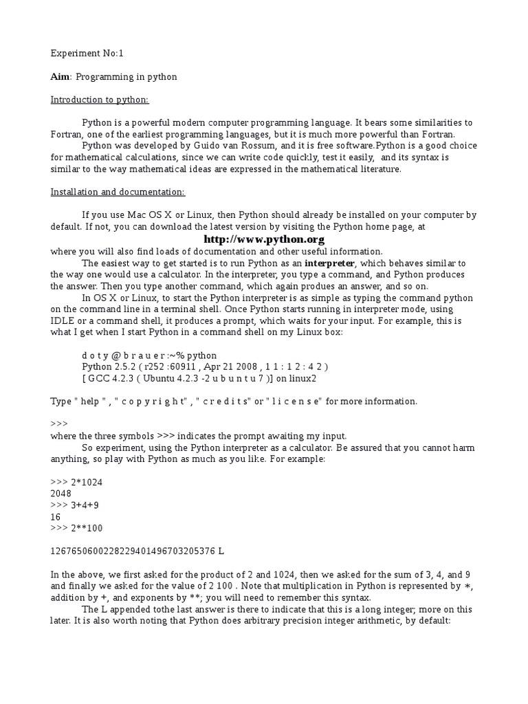 Aim: Programming in Python | PDF | Python (Programming Language ...