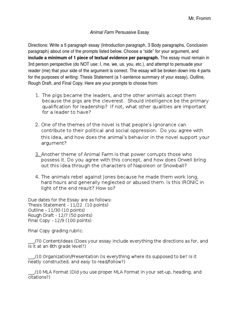 Animal Farm Persuasive Essay | PDF