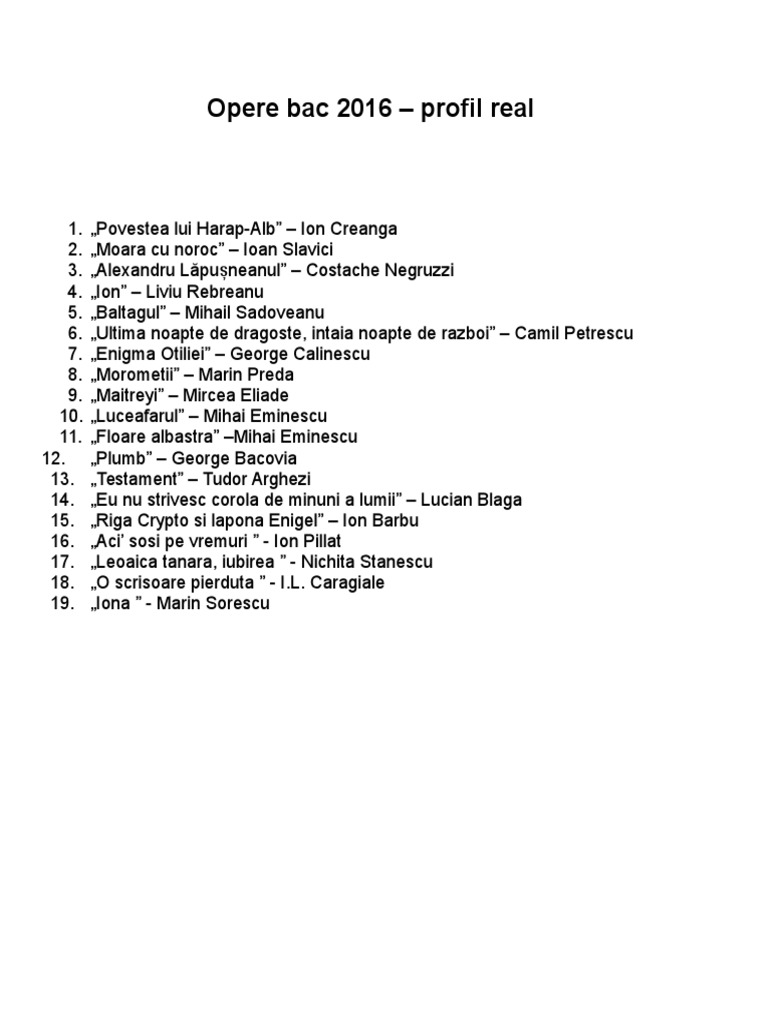 Opere Bac 2016 | PDF