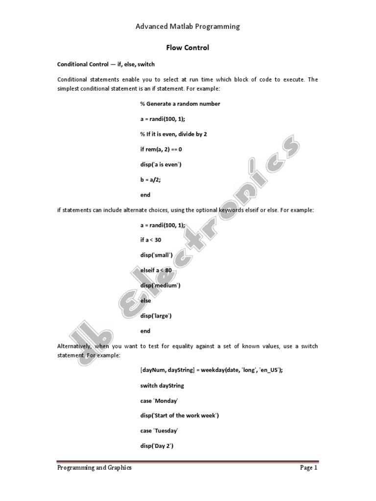 Matlab Conditional Control | PDF | Control Flow | Matrix (Mathematics)