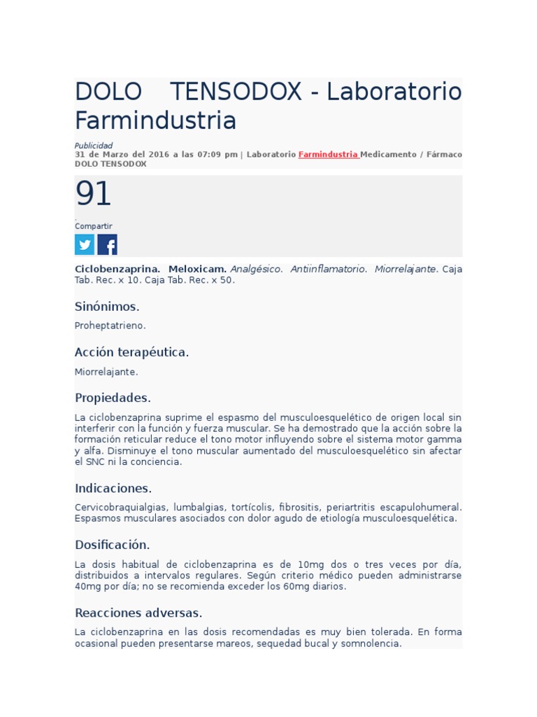 Dolo Tensodox | PDF | Droga anti-inflamatoria libre de esteroides ...