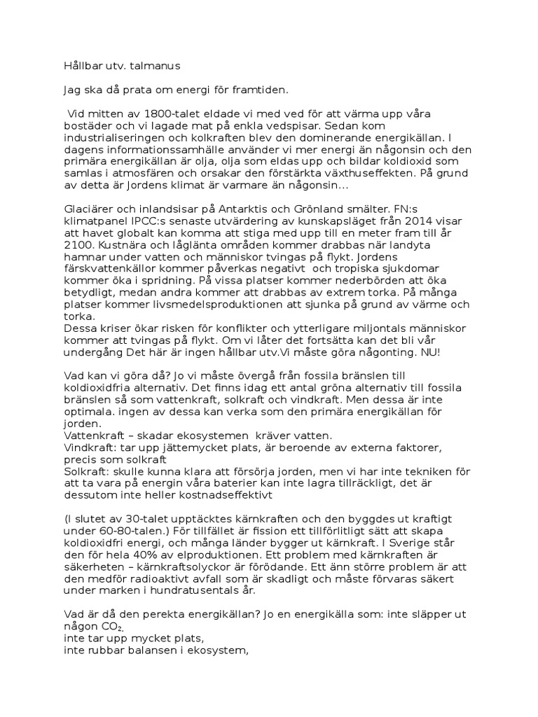 Hållbar Utveckling Talmanus | PDF