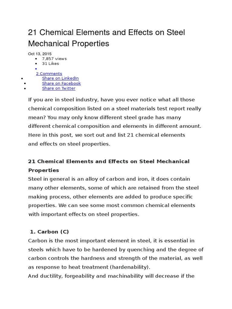 Chemical Elements Impacting Steel Properties | PDF | Alloy | Steel