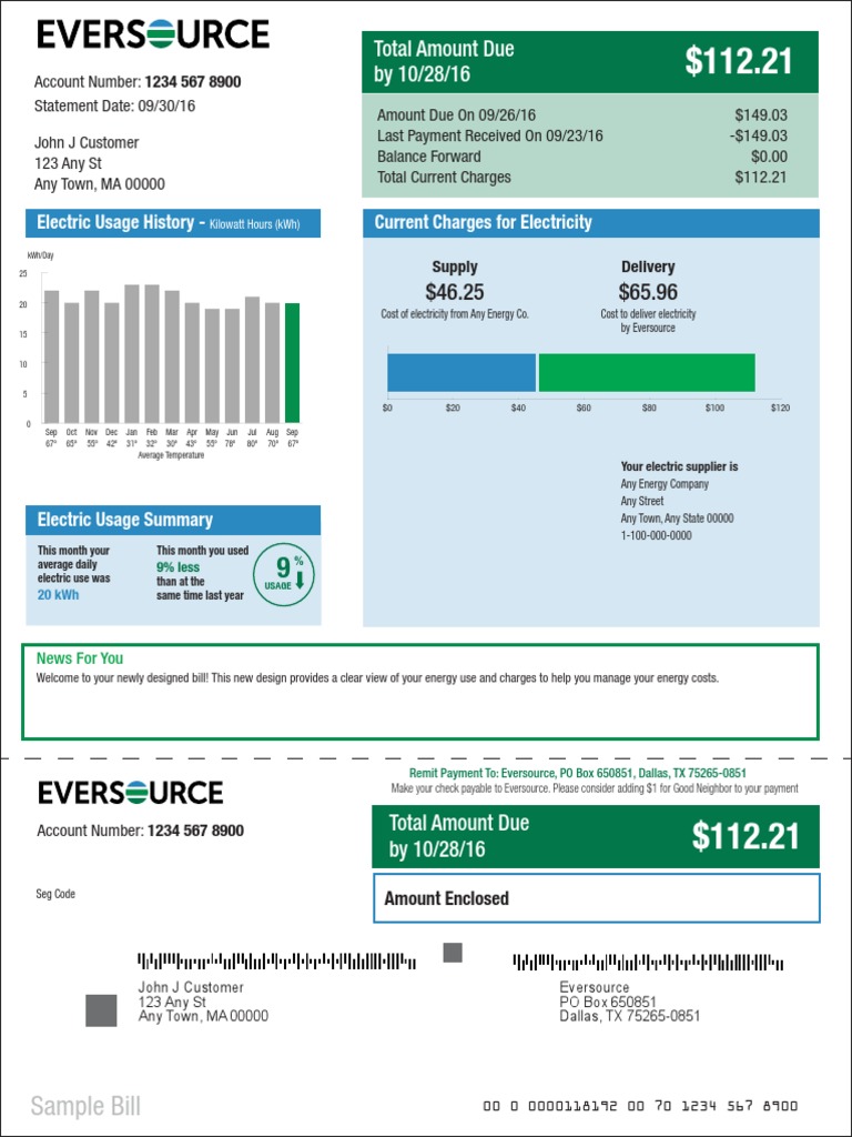 Newly Designed Eversource Bill | PDF