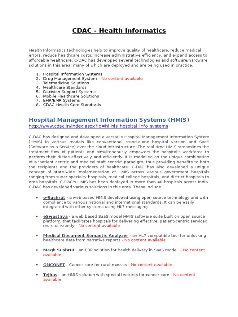 Cdac Document Pdf Electronic Health Record Software As A Service