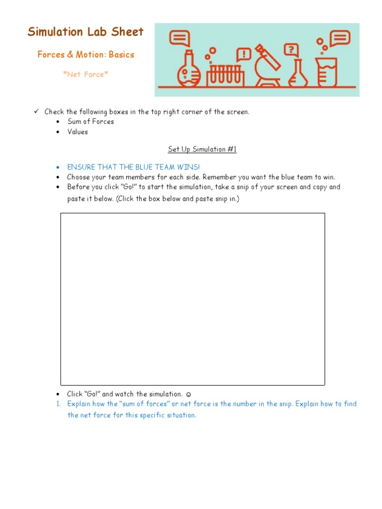 Simulation Lab Sheet: Forces & Motion: Basics | PDF | Games & Activities