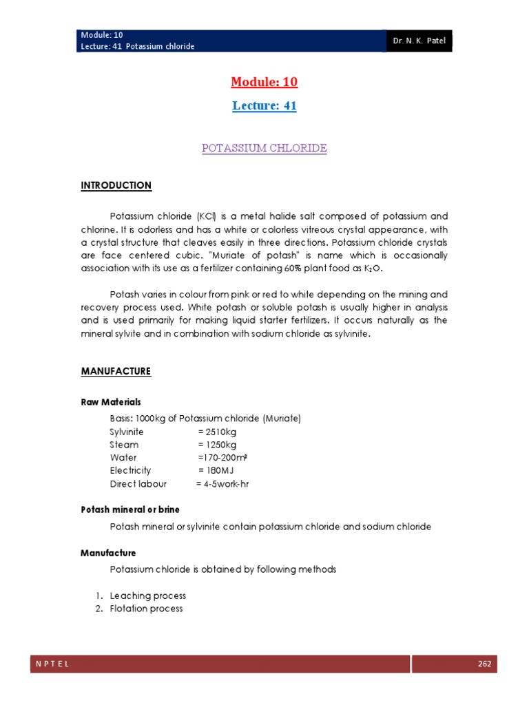 KCL | Download Free PDF | Potassium Chloride | Potash