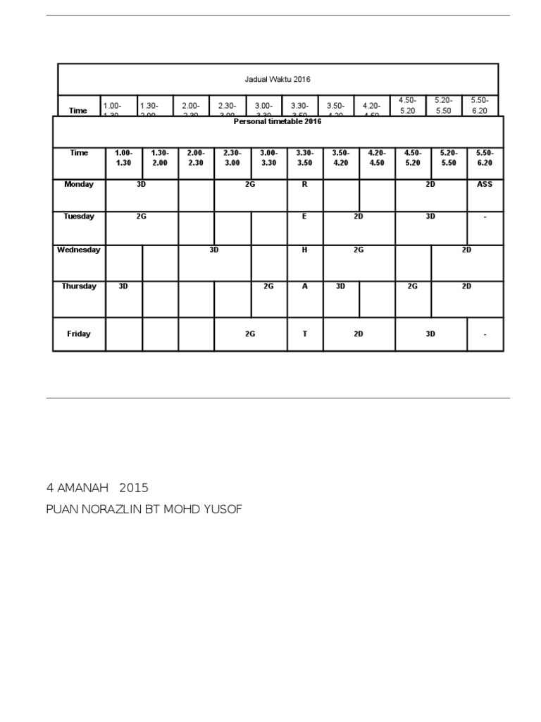 Jadual Template Subjek Utk Tampal | PDF