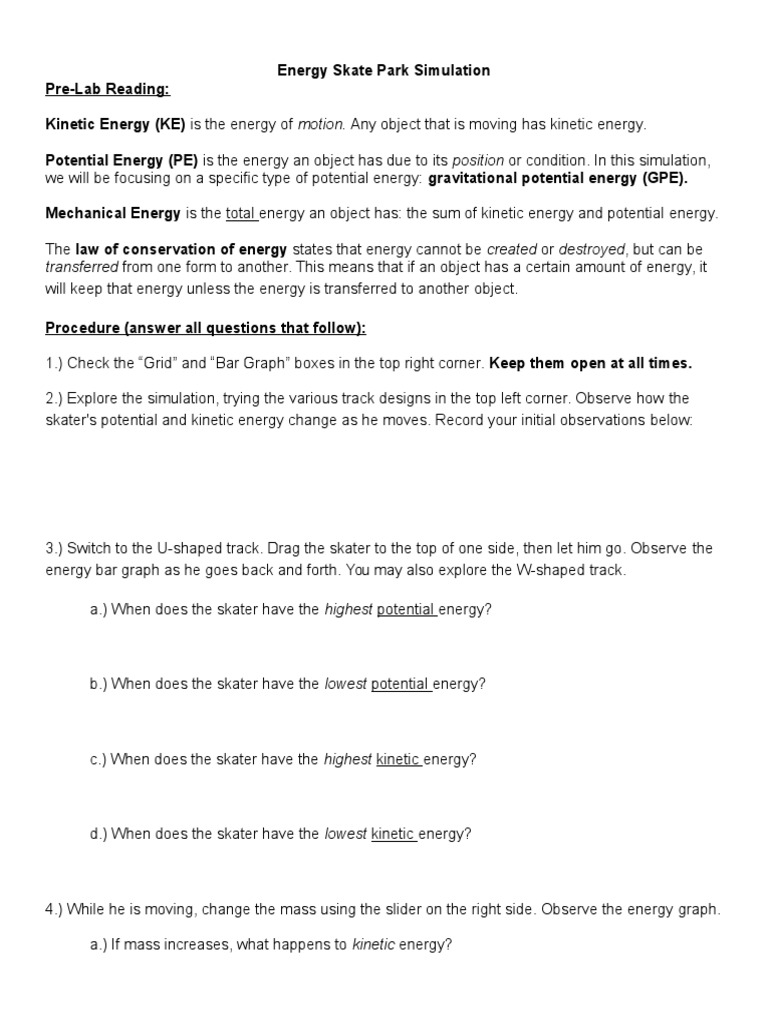 Energy Skate Park | Download Free PDF | Kinetic Energy | Potential Energy